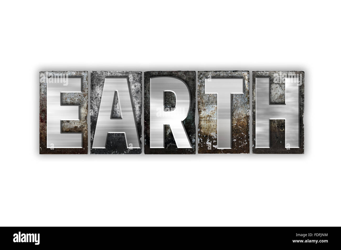 The word "Earth" written in vintage metal letterpress type isolated on ...