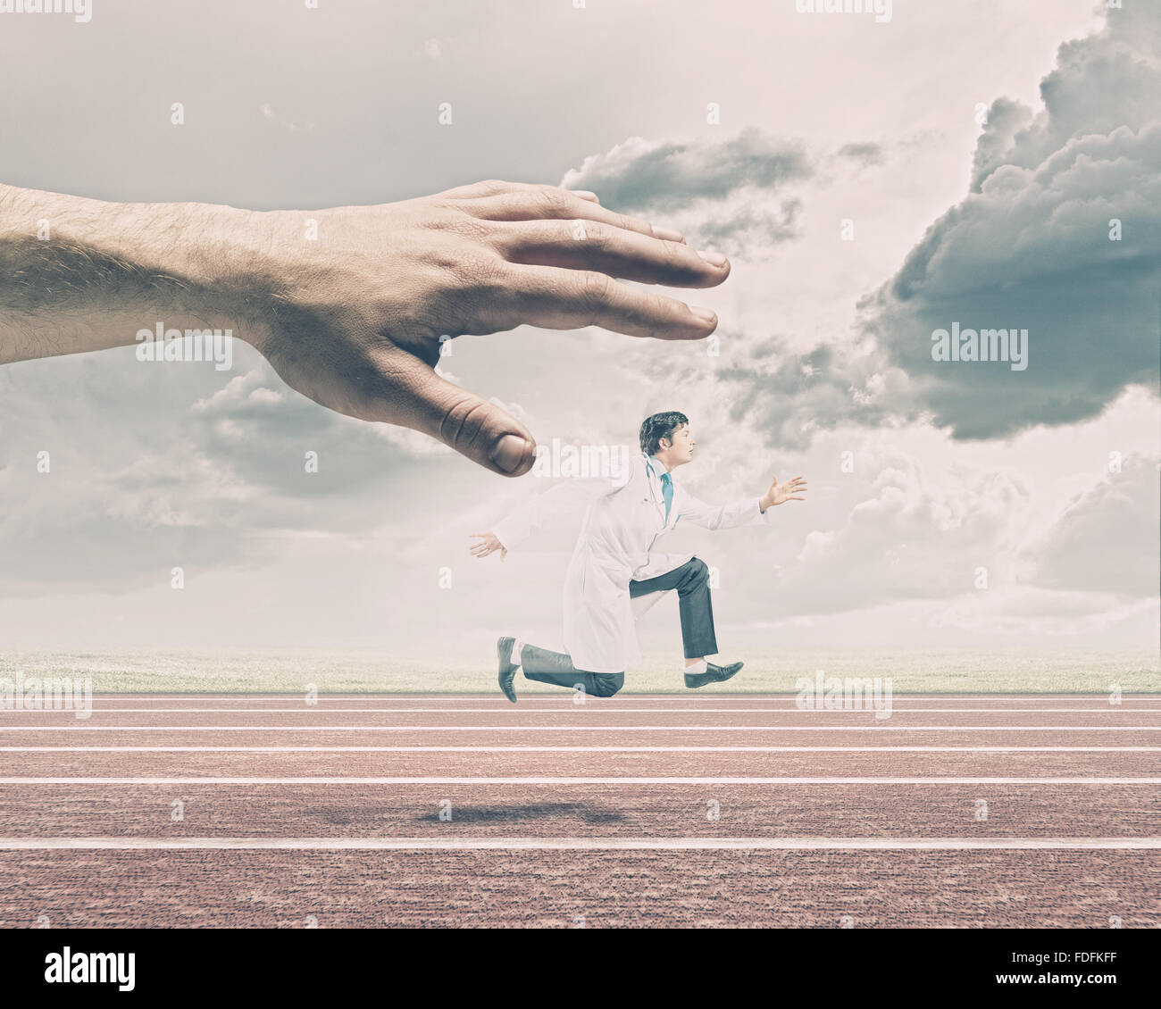 Big human hand catching businessman. Professional relations Stock Photo ...