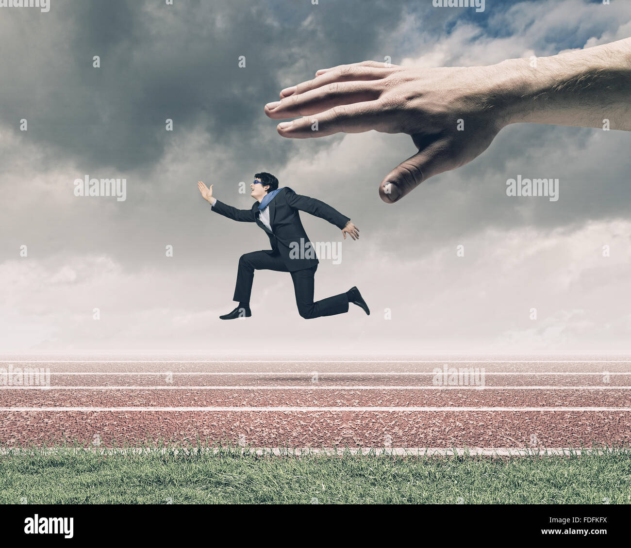 Big human hand catching businessman. Professional relations Stock Photo ...