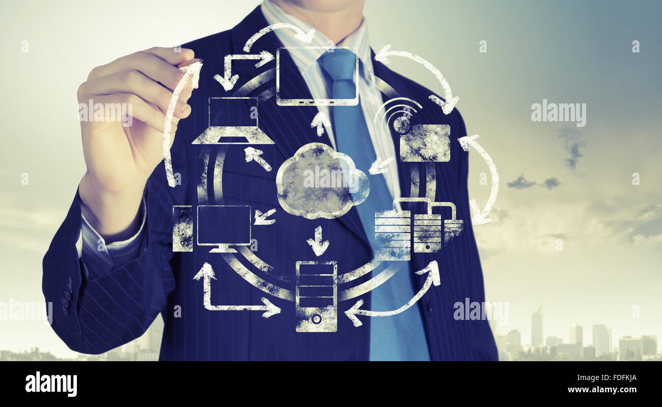 Image of businessman drawing business plan. Computing concept Stock ...