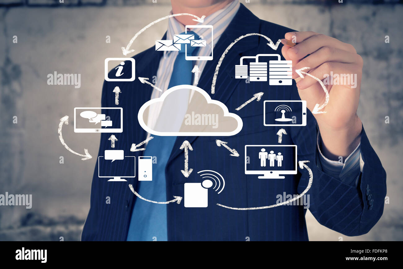 Image of businessman drawing business plan. Computing concept Stock ...