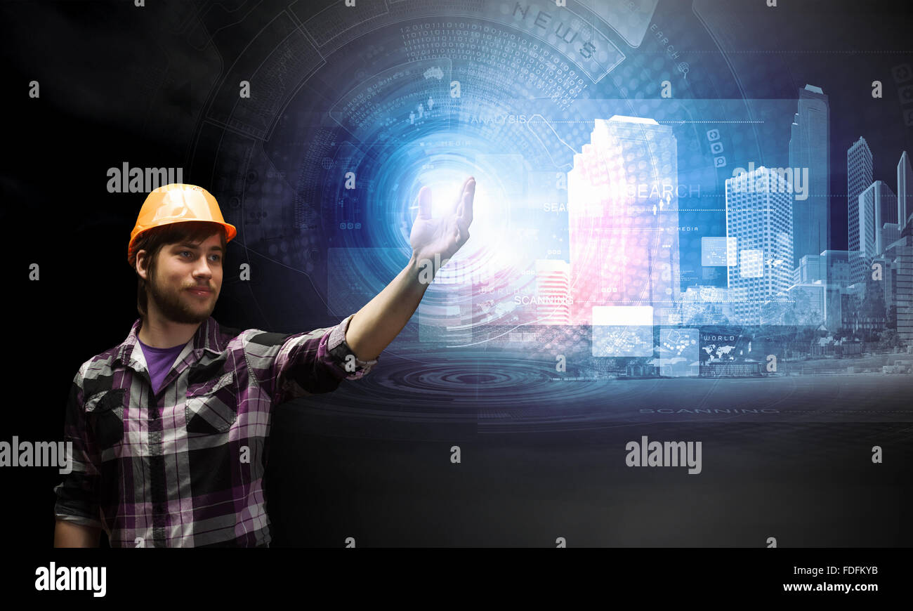 Image of man builder drawing project sketch Stock Photo - Alamy