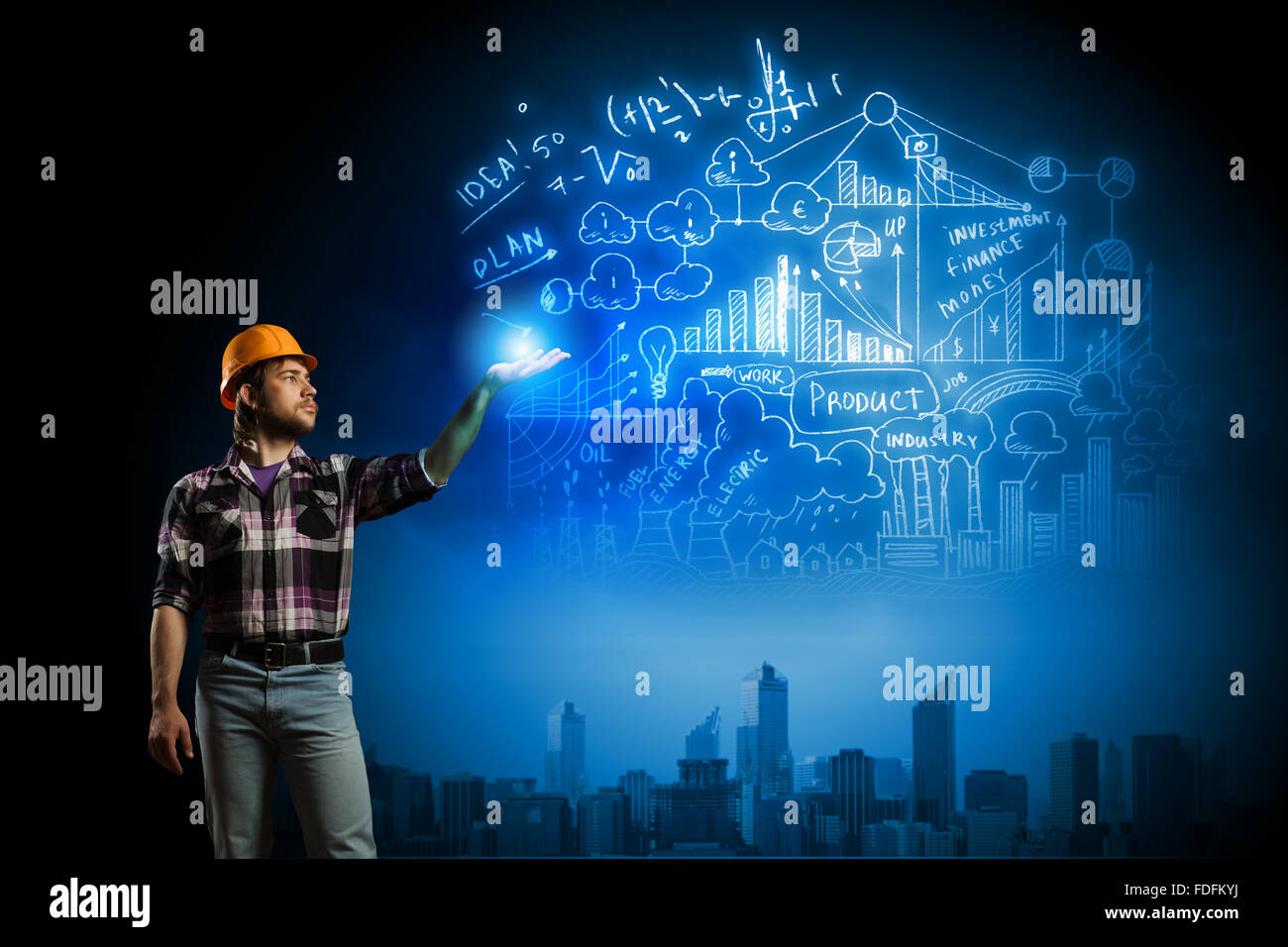 Image of man builder drawing project sketch Stock Photo - Alamy
