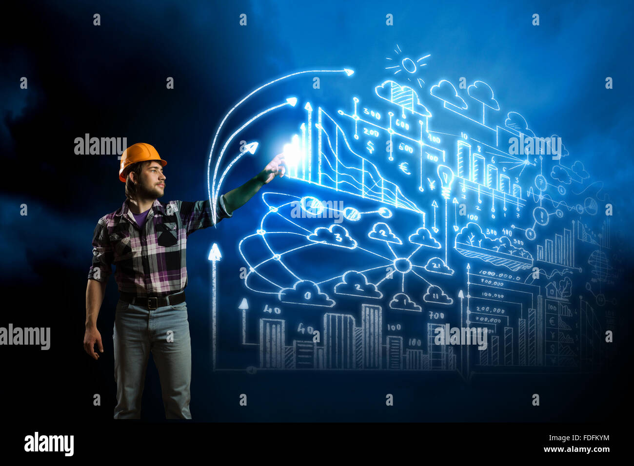 Image of man builder drawing project sketch Stock Photo - Alamy