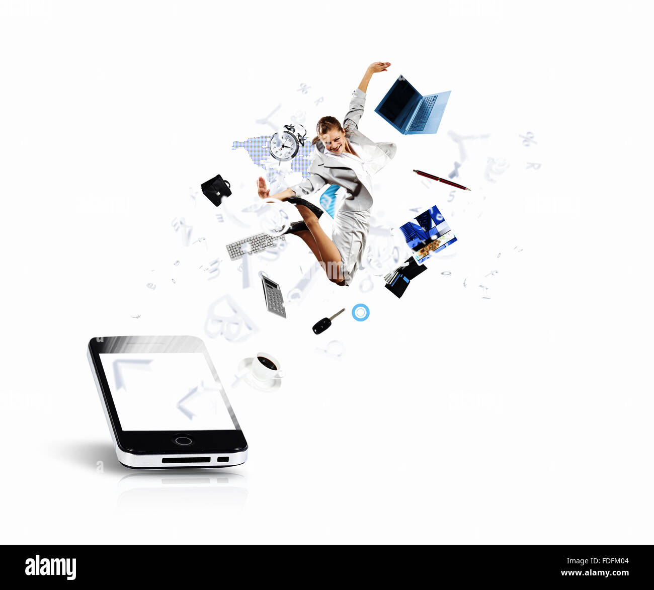 Woman jumping for joy office Cut Out Stock Images & Pictures - Alamy