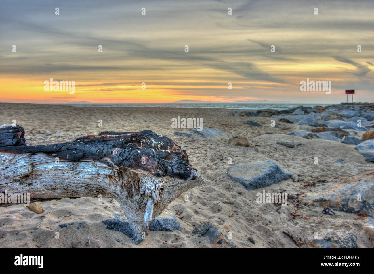 Burnt end of a log on the beach Stock Photo - Alamy