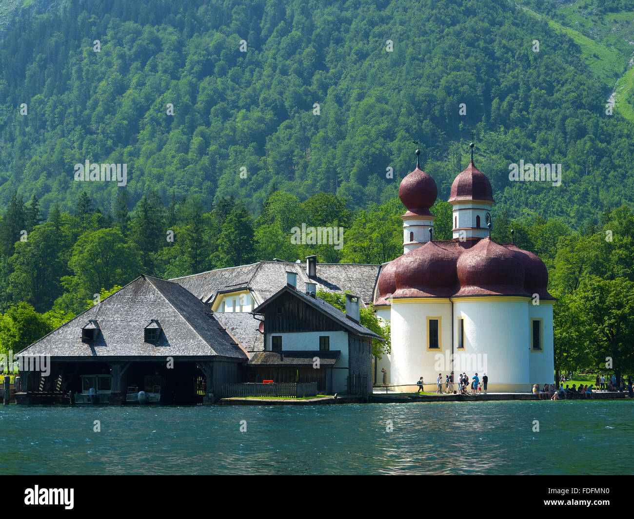 Pilgrimage church of St. Bartholomew on Königssee lake, Upper Bavaria ...