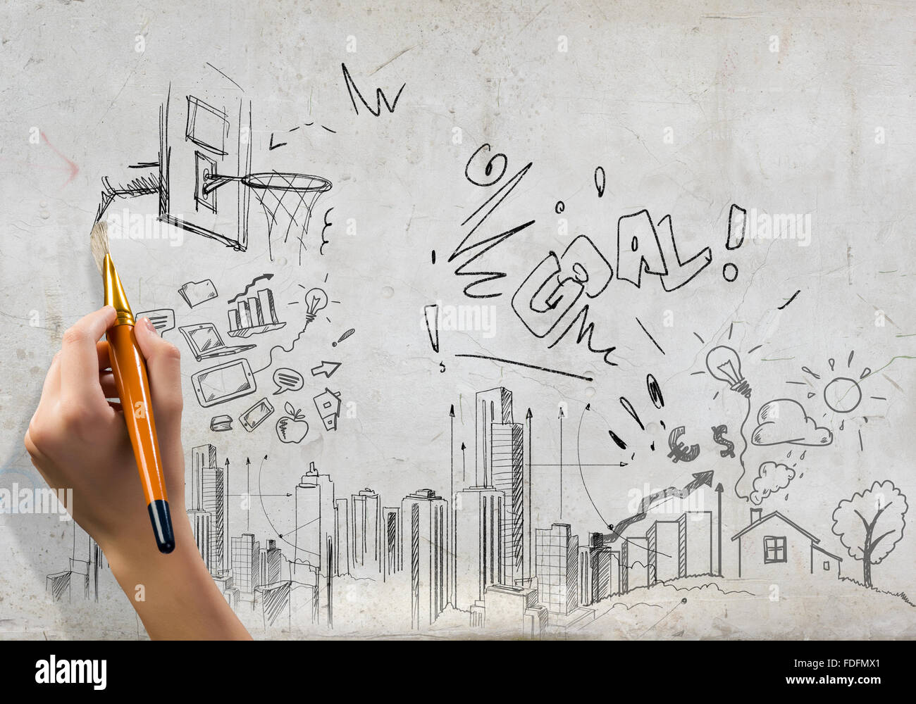 Close up of human hand drawing conceptual sketches Stock Photo - Alamy