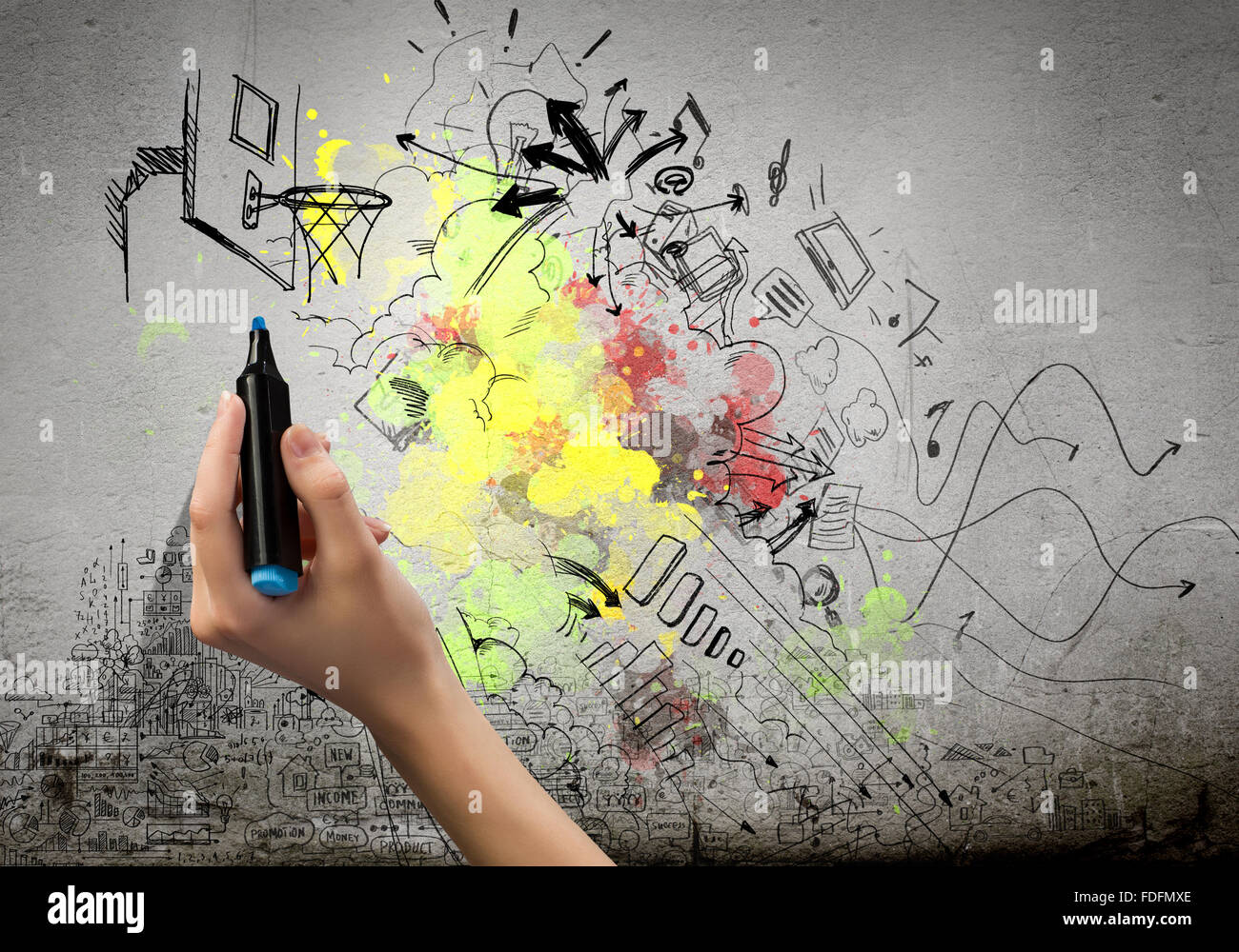 Close up of human hand drawing conceptual sketches Stock Photo - Alamy