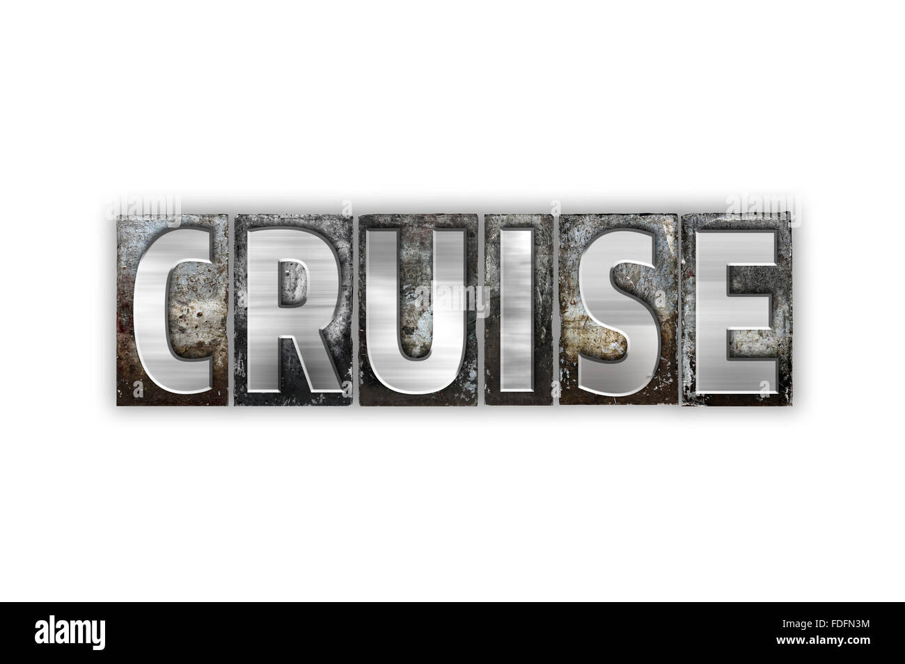 The word "Cruise" written in vintage metal letterpress type isolated on ...