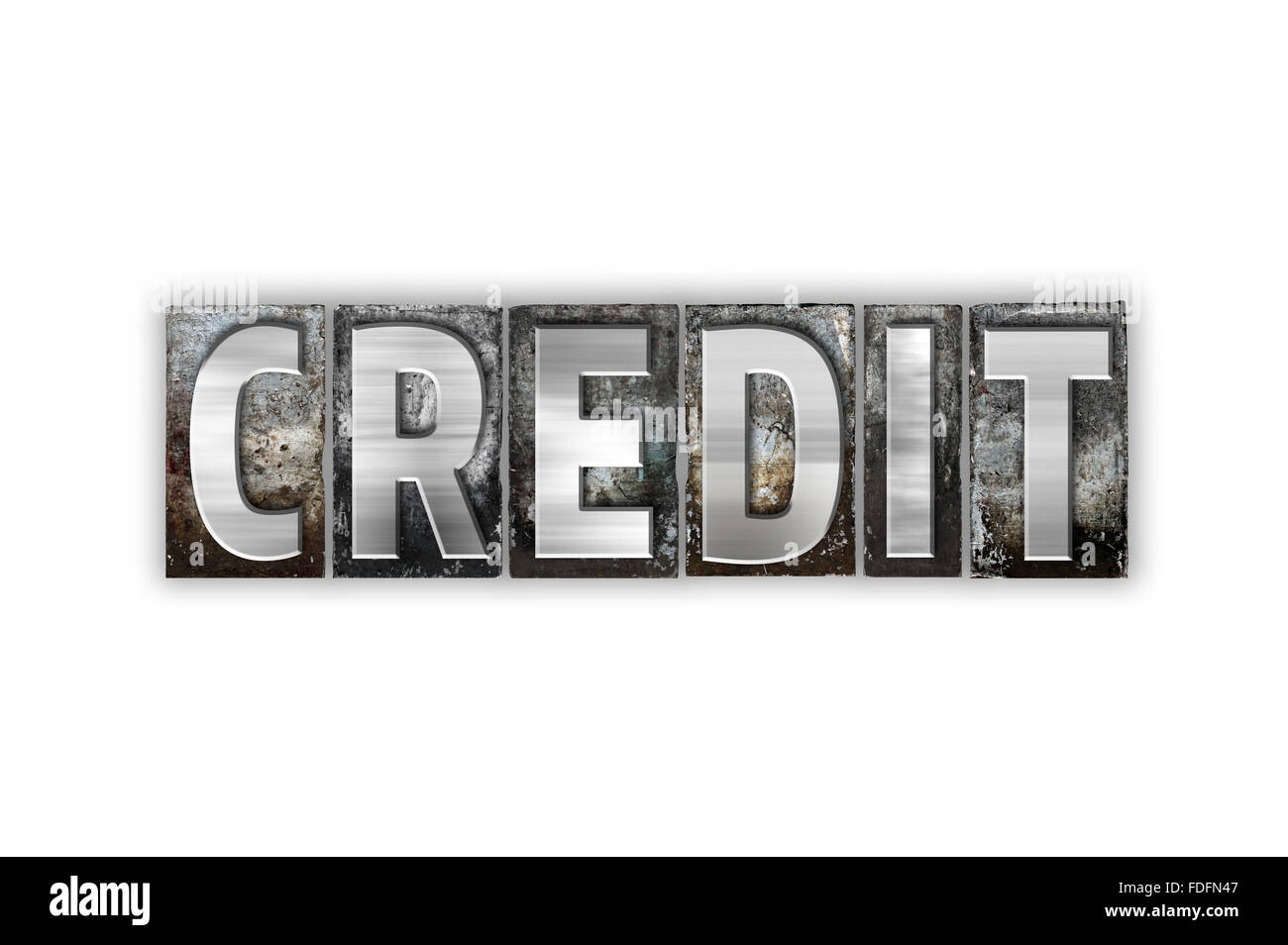The word "Credit" written in vintage metal letterpress type isolated on ...