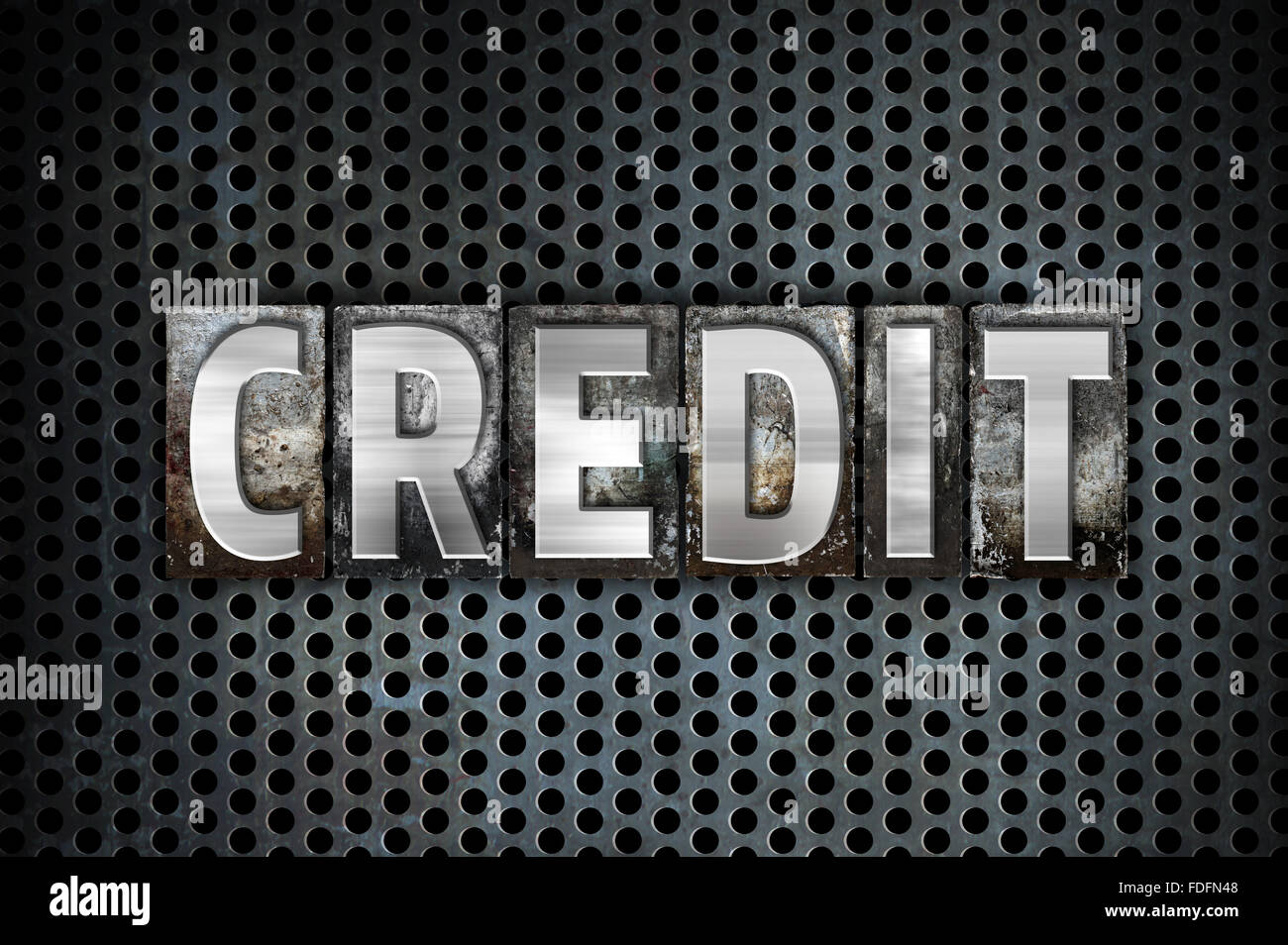 The word "Credit" written in vintage metal letterpress type on a black ...