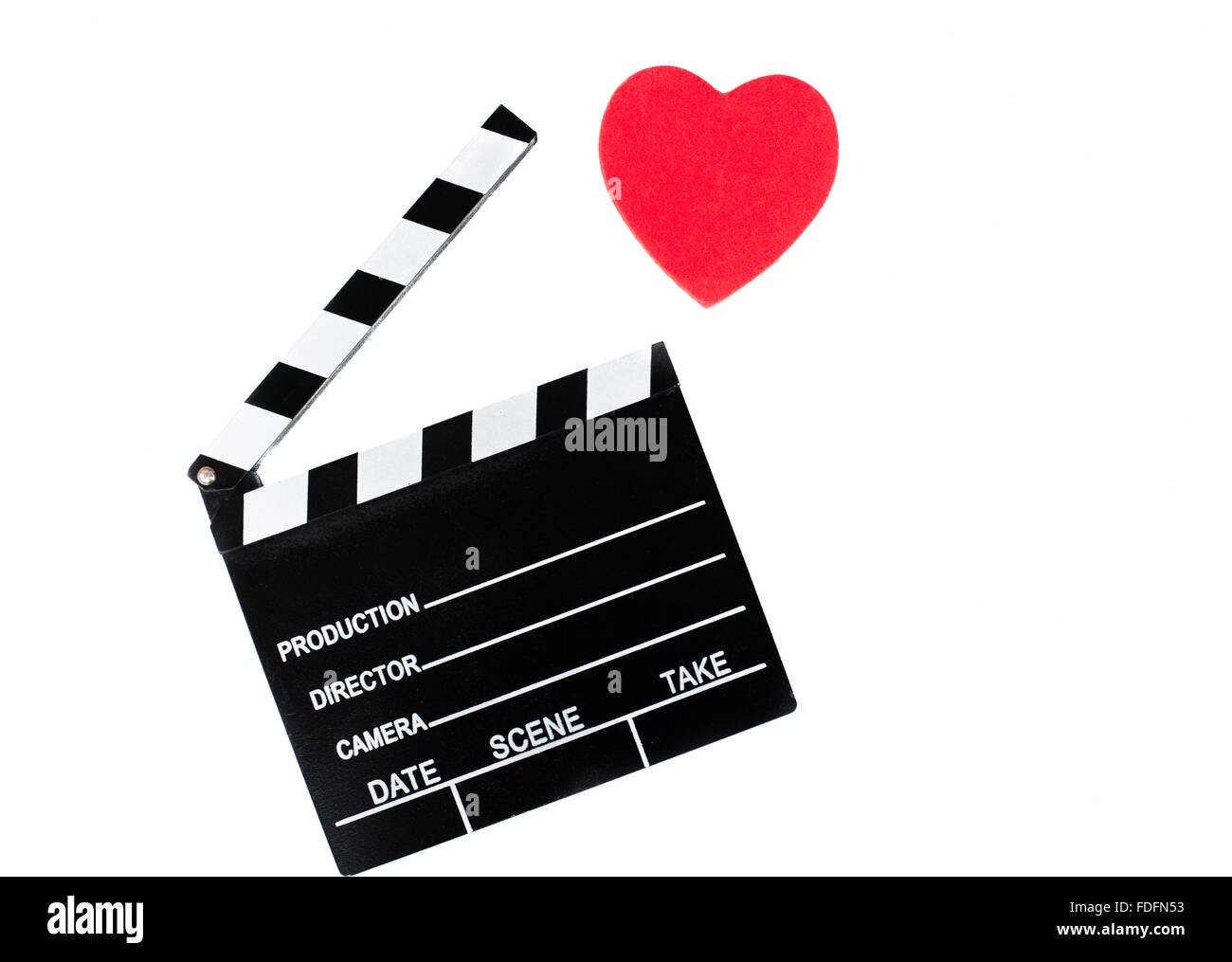 Movie clapper board and red heart isolated on white background Stock ...