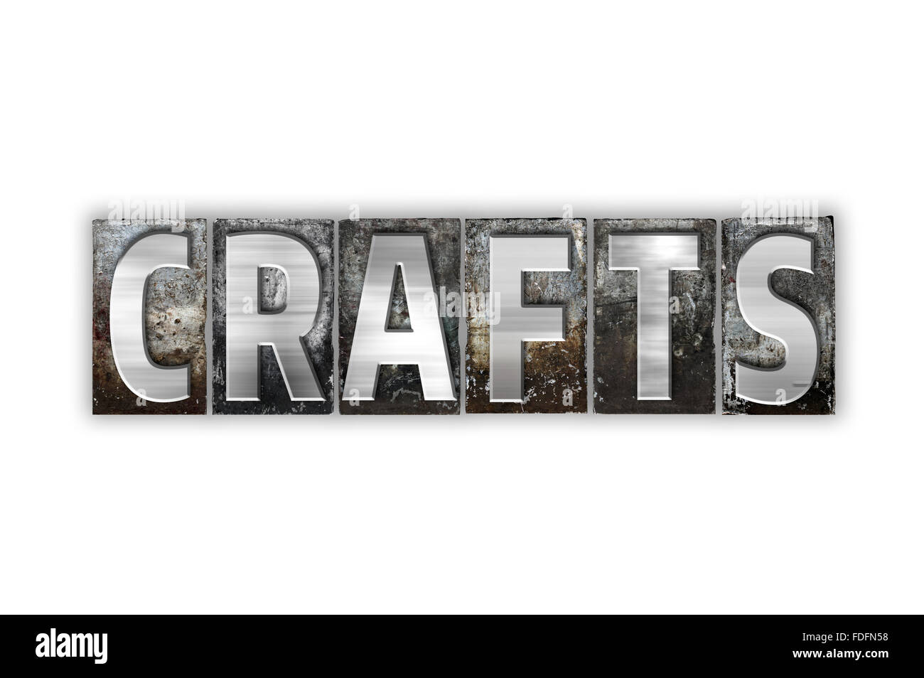 The word "Crafts" written in vintage metal letterpress type isolated on ...