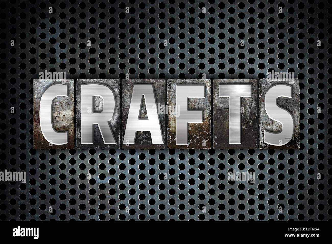 The word "Crafts" written in vintage metal letterpress type on a black ...