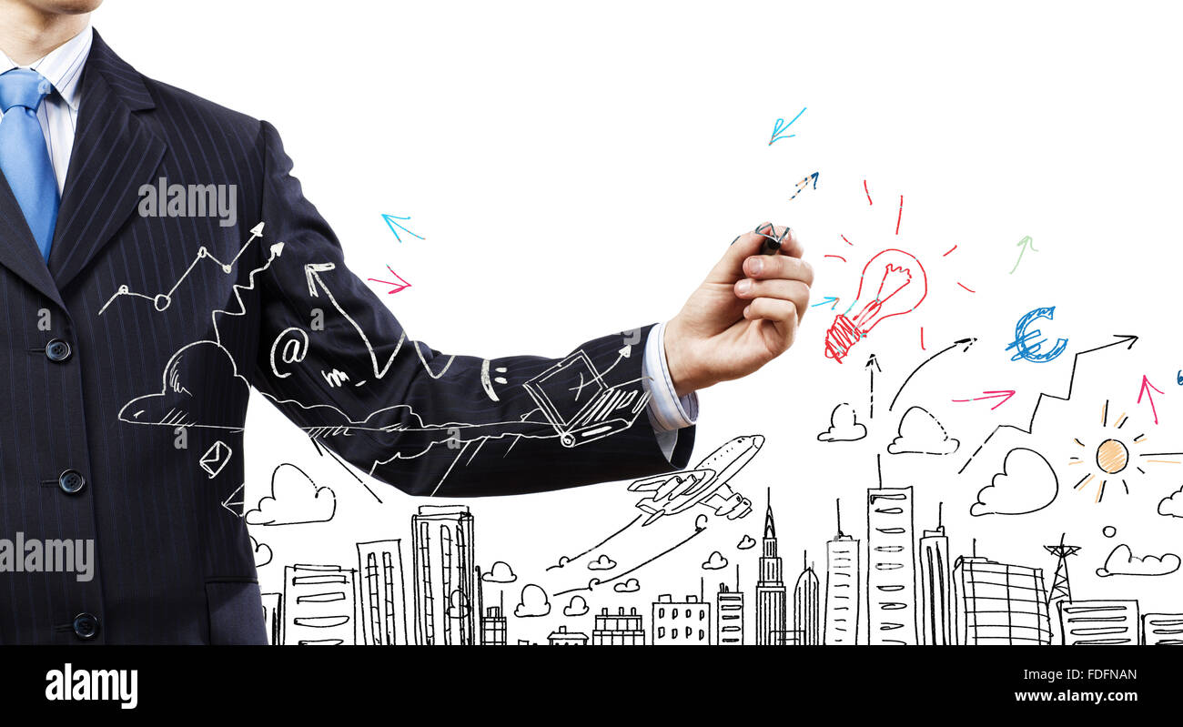 Close up of businessman drawing business sketches with marker Stock ...