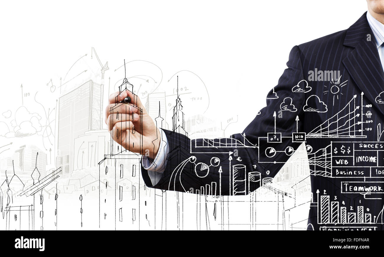 Close up of businessman drawing business sketches with marker Stock ...