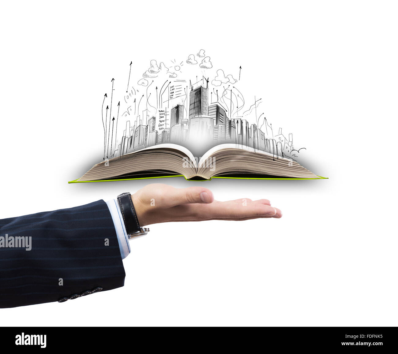 Businessman hand holding opened book in palm Stock Photo - Alamy