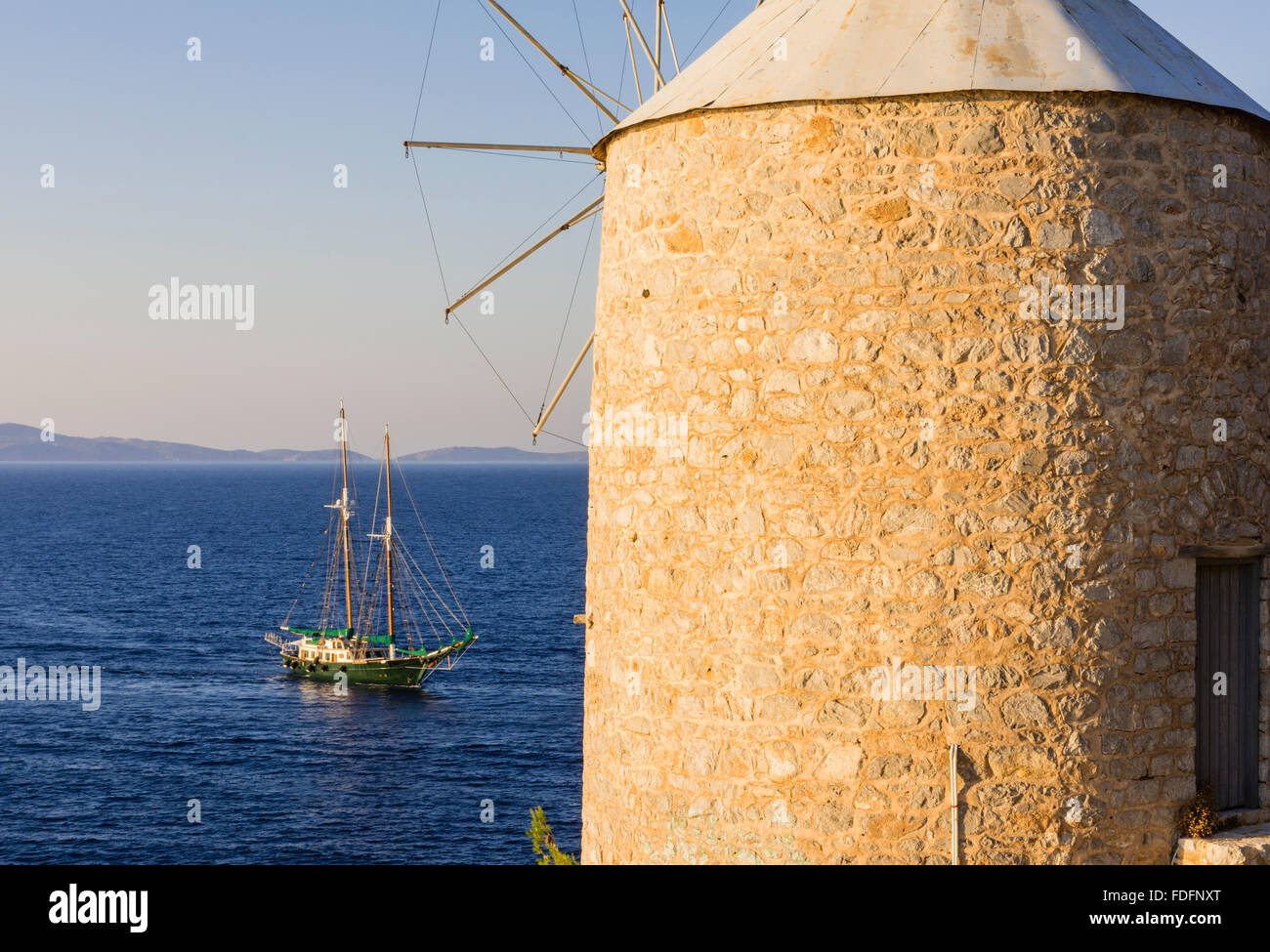 A boat heading towards Hydra harbour through the Gulf of Hydra ...