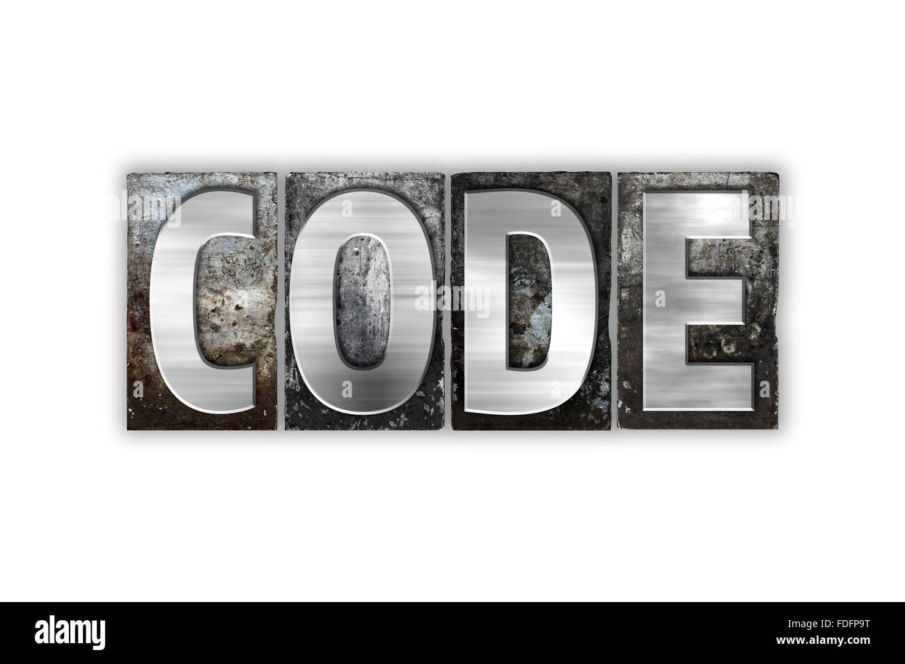 The word "Code" written in vintage metal letterpress type isolated on a ...