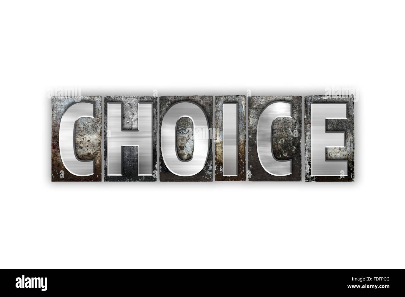 The word "Choice" written in vintage metal letterpress type isolated on ...