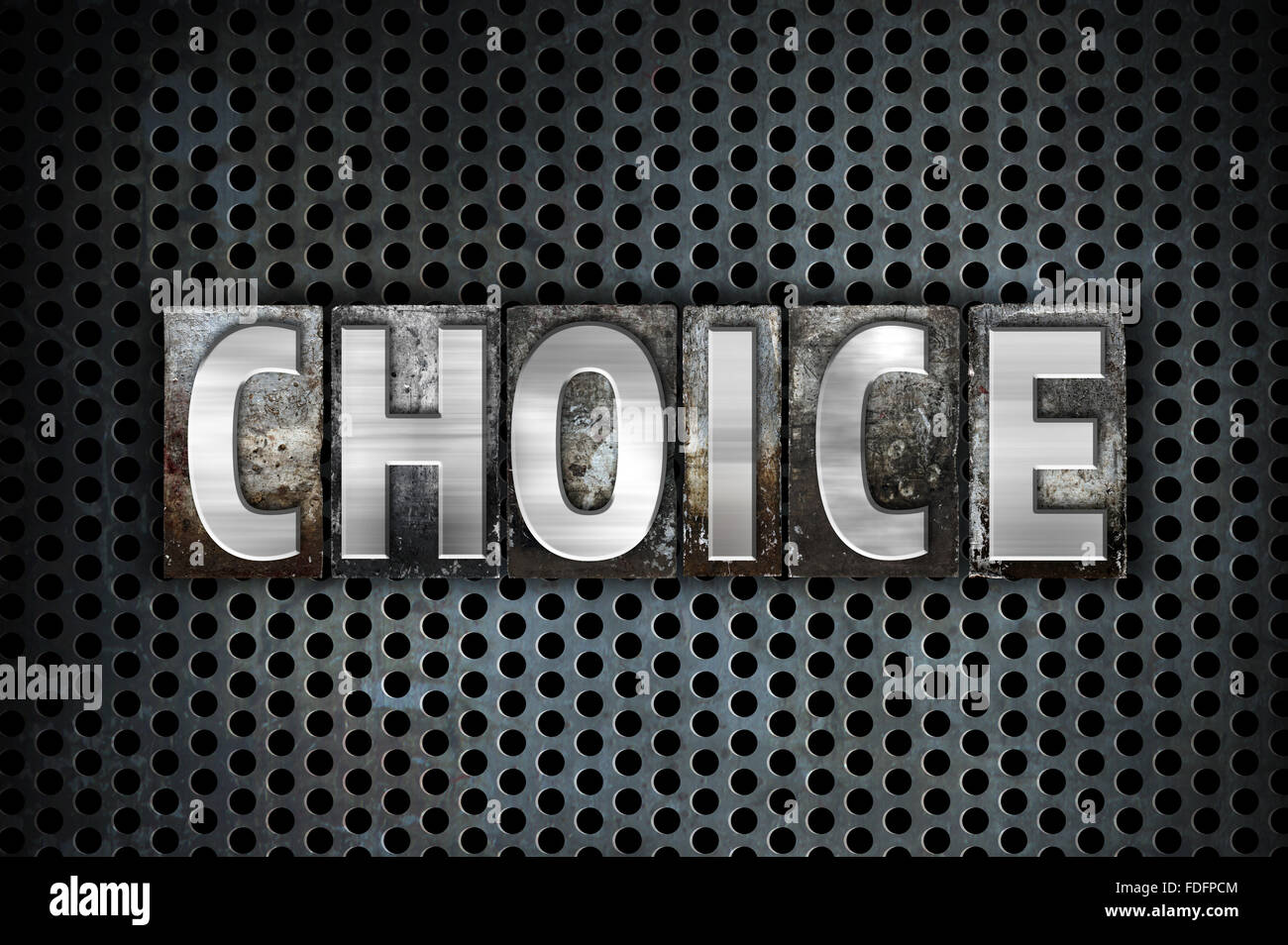 The word "Choice" written in vintage metal letterpress type on a black ...