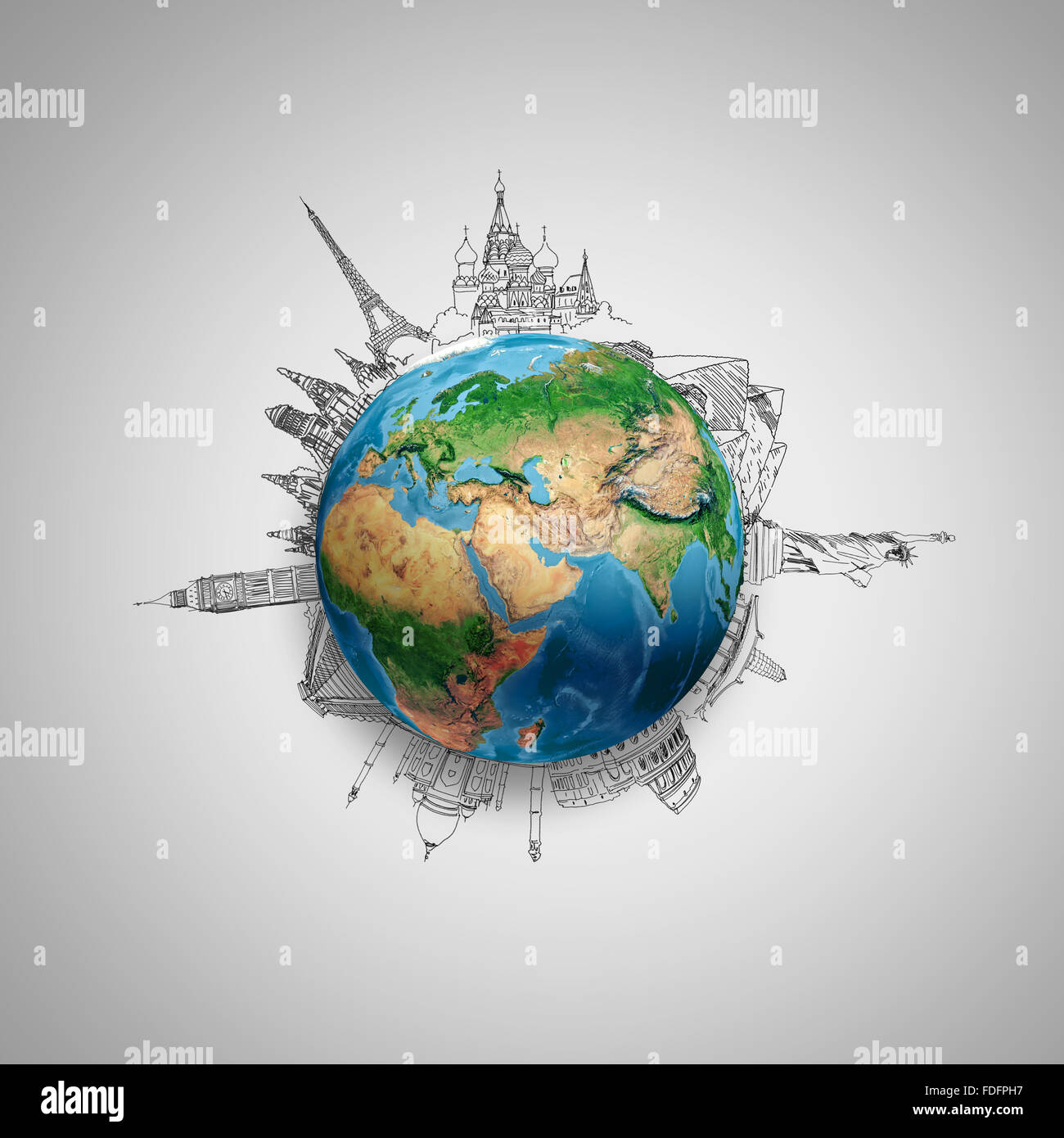 Earth planet on grey background with pencil sketches. Elements of this ...