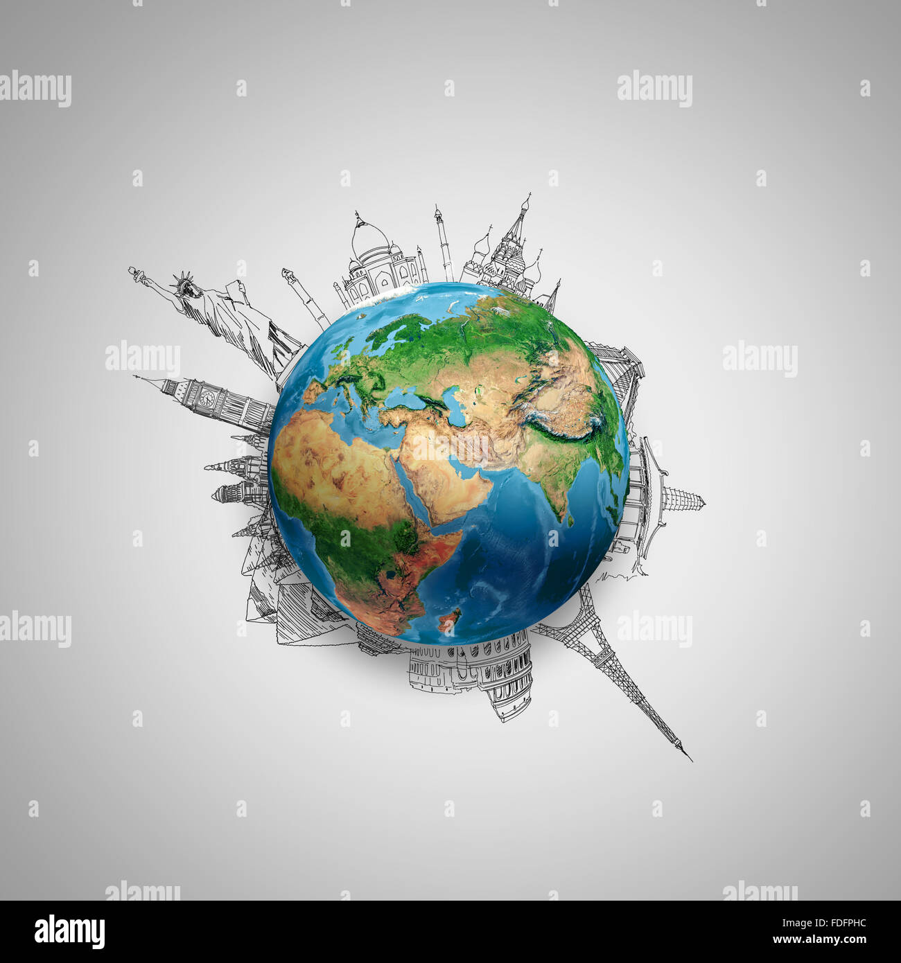 Earth planet on grey background with pencil sketches. Elements of this ...