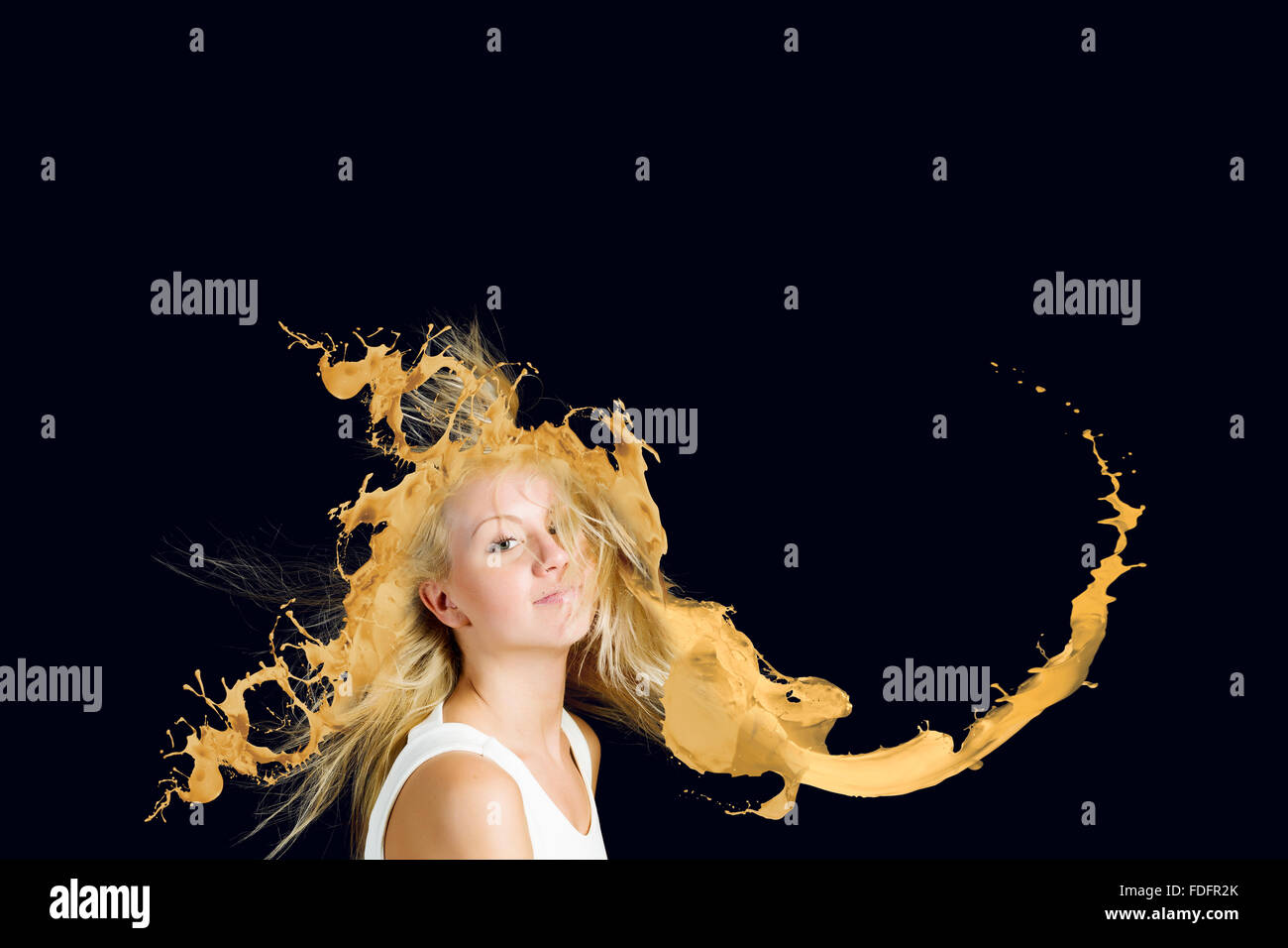 Young attractive blond girl with hair in color splashes Stock Photo - Alamy