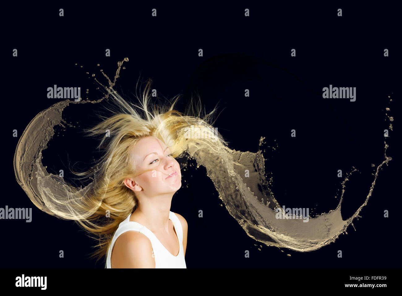Young attractive blond girl with hair in color splashes Stock Photo - Alamy