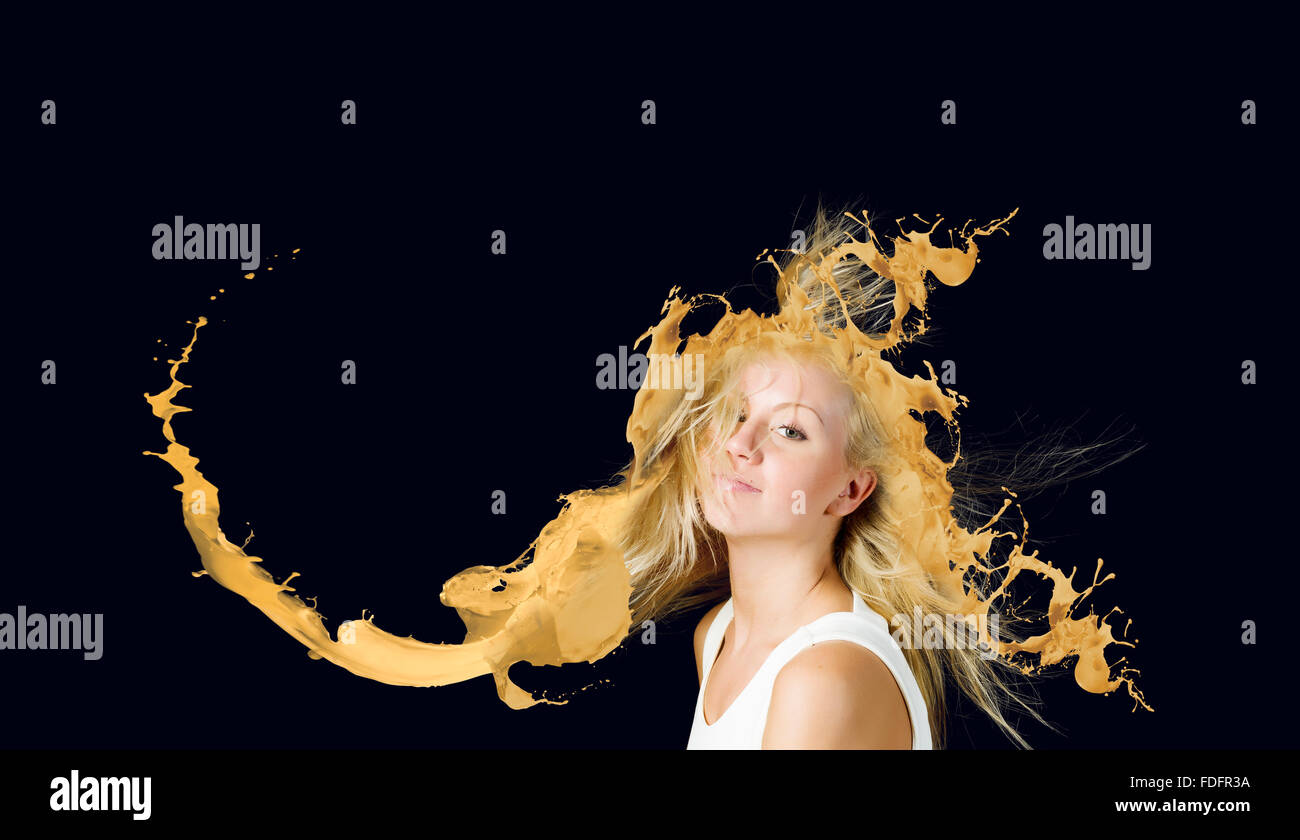 Young attractive blond girl with hair in color splashes Stock Photo - Alamy