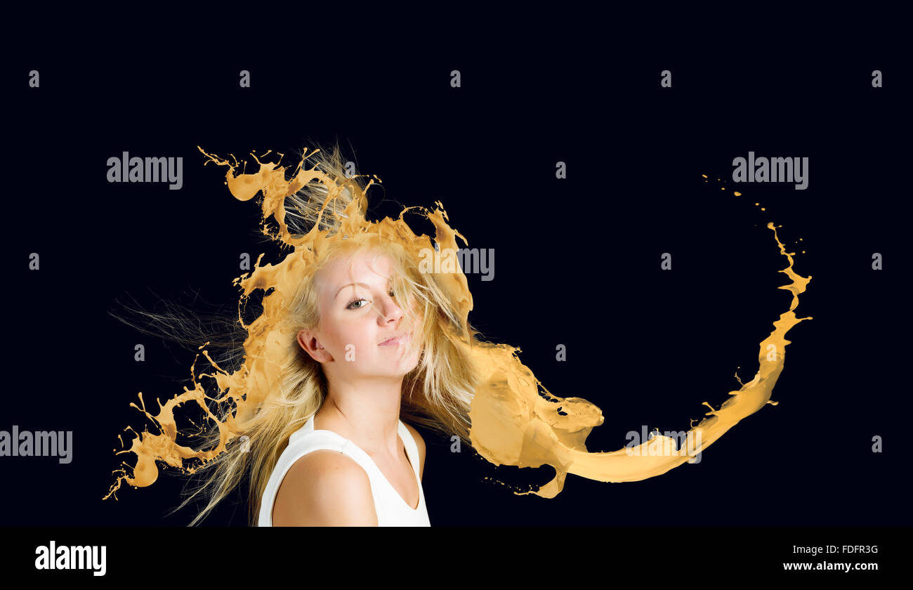 Young attractive blond girl with hair in color splashes Stock Photo - Alamy
