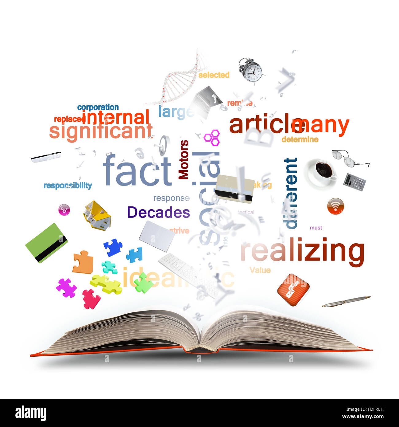 Opened book with business sketches and concept icons Stock Photo - Alamy