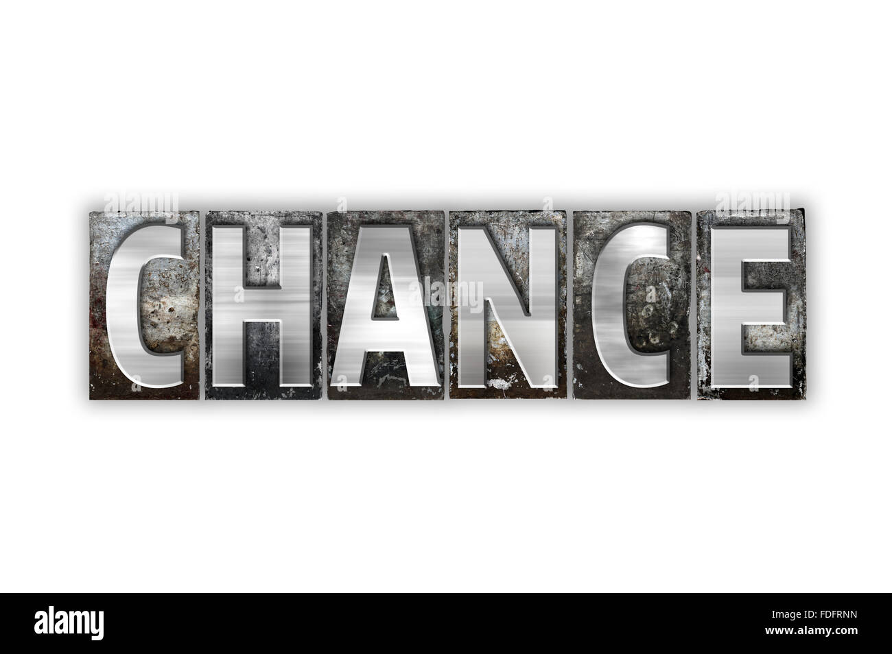 The word "Chance" written in vintage metal letterpress type isolated on ...