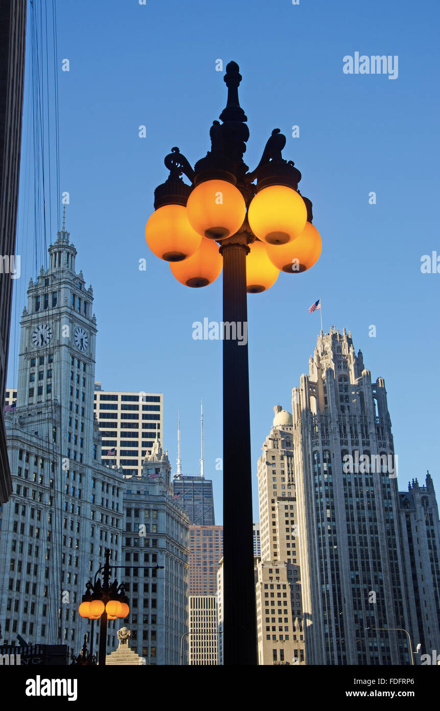 Chicago, Illinois, United States of America: details of a street lamp ...