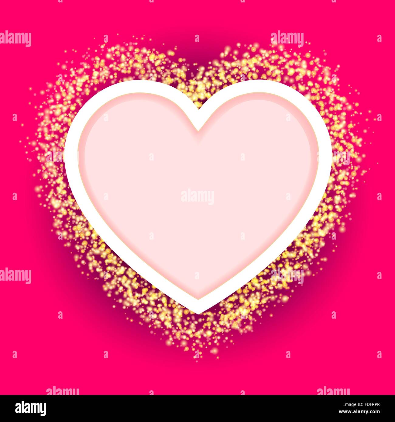 pink heart frame with glittering golden transparent particles. vector ...