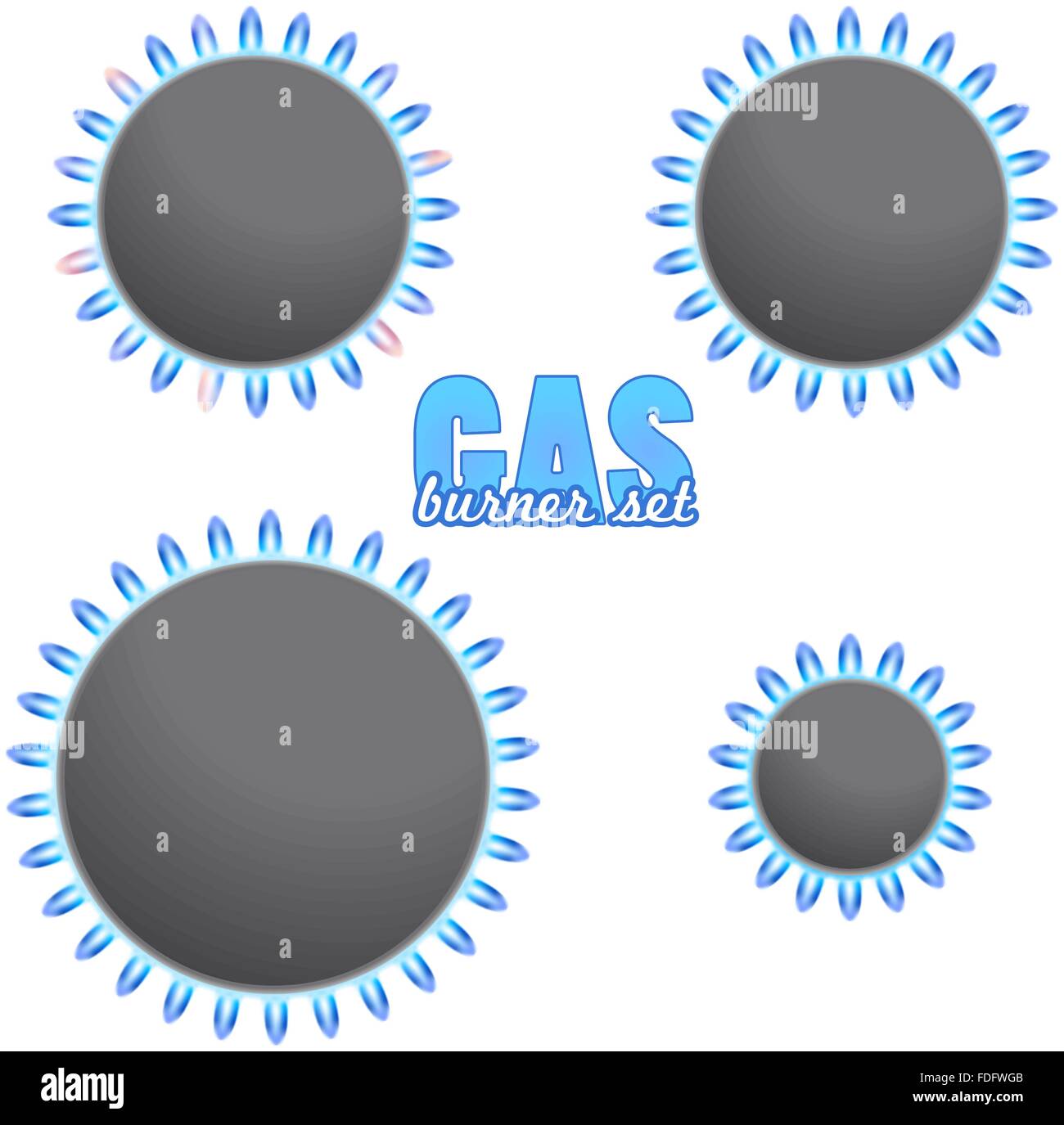 set of kitchen gas burners with blue flames on white. vector Stock ...
