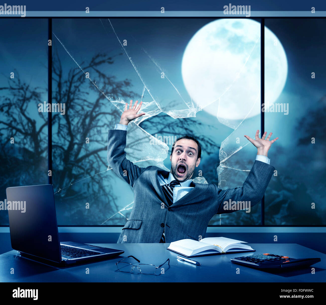Scared businessman in halloween Stock Photo - Alamy