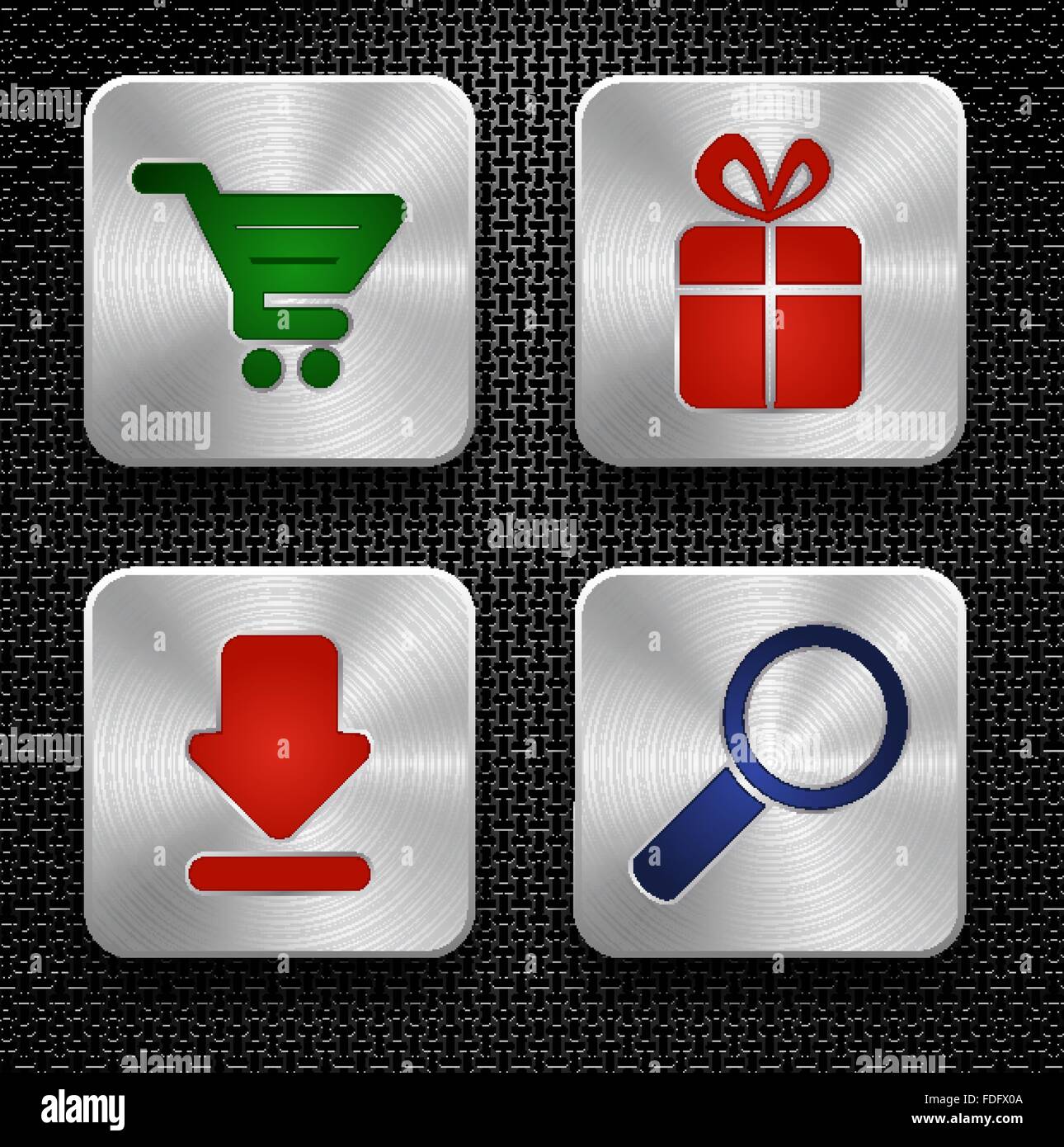 Set of shopping icons. Steel buttons over metallic textured background ...