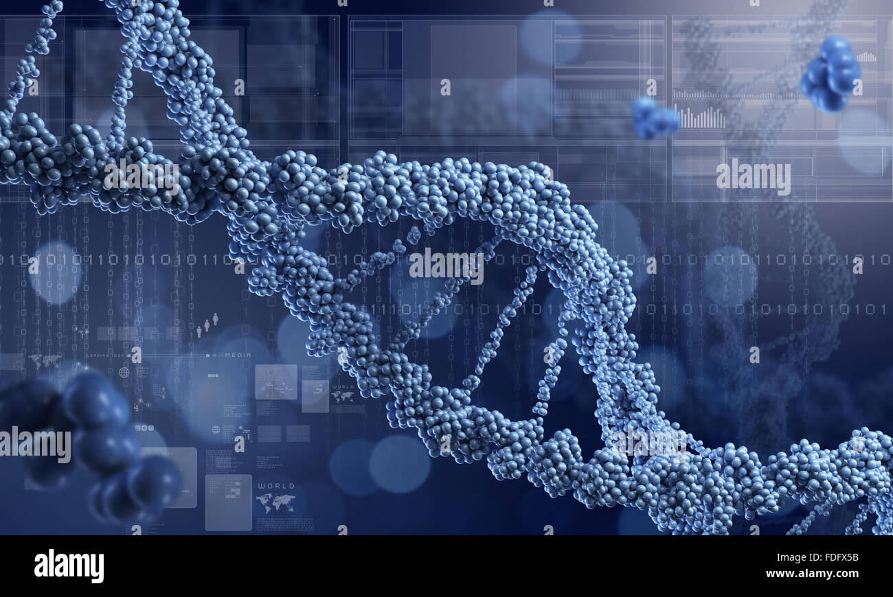 Biochemistry background concept with high tech dna molecule Stock Photo ...