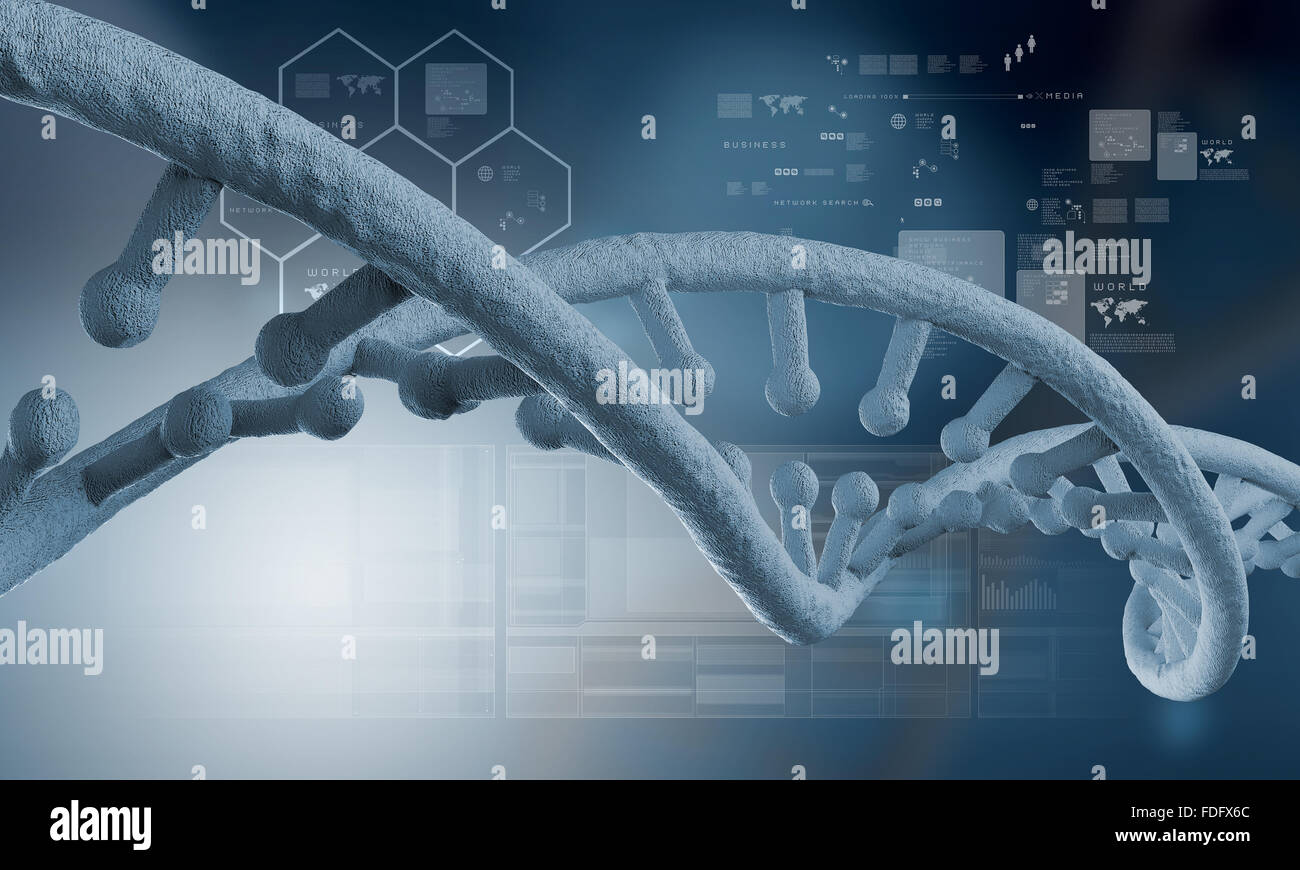 Biochemistry background concept with high tech dna molecule Stock Photo ...