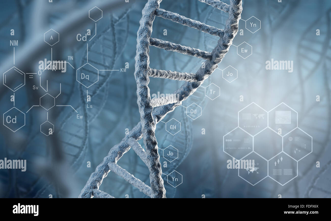 Biochemistry background concept with high tech dna molecule Stock Photo ...