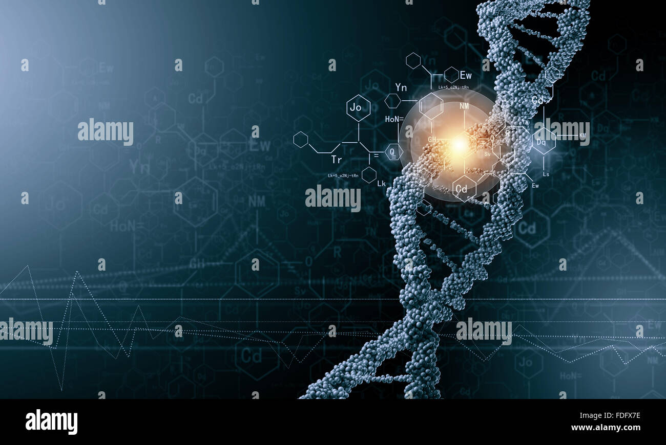 Biochemistry background concept with high tech dna molecule Stock Photo ...