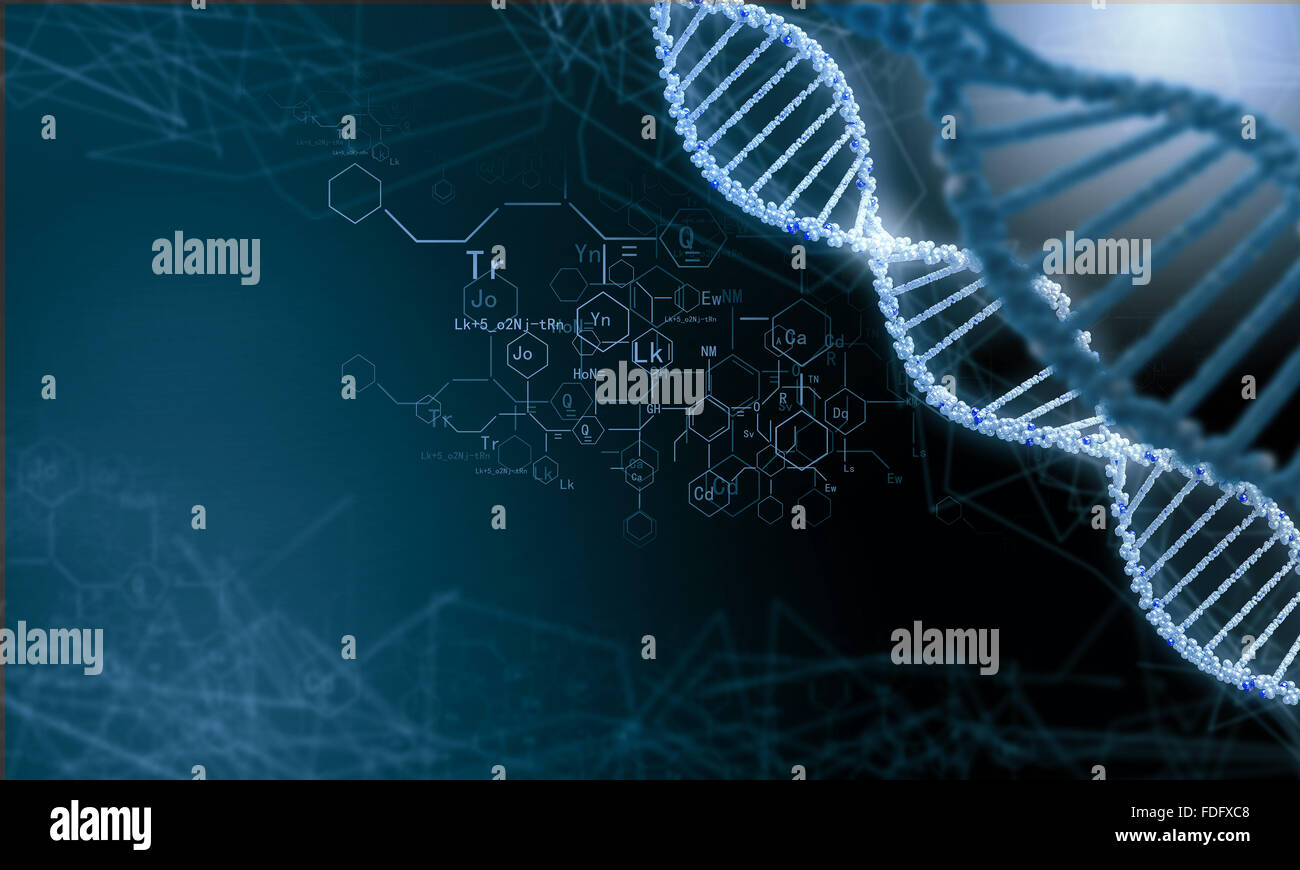 Biochemistry background concept with high tech dna molecule Stock Photo ...