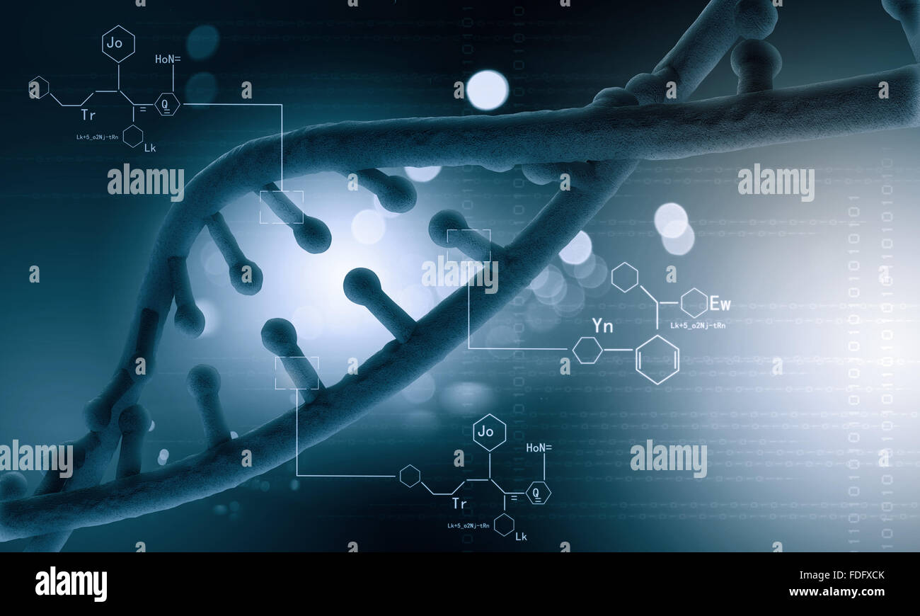 Biochemistry background concept with high tech dna molecule Stock Photo ...
