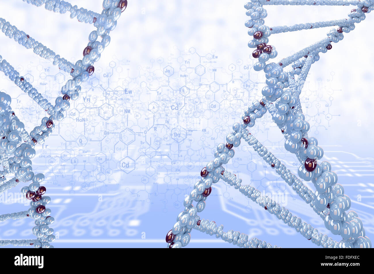 Biochemistry background concept with high tech dna molecule Stock Photo ...