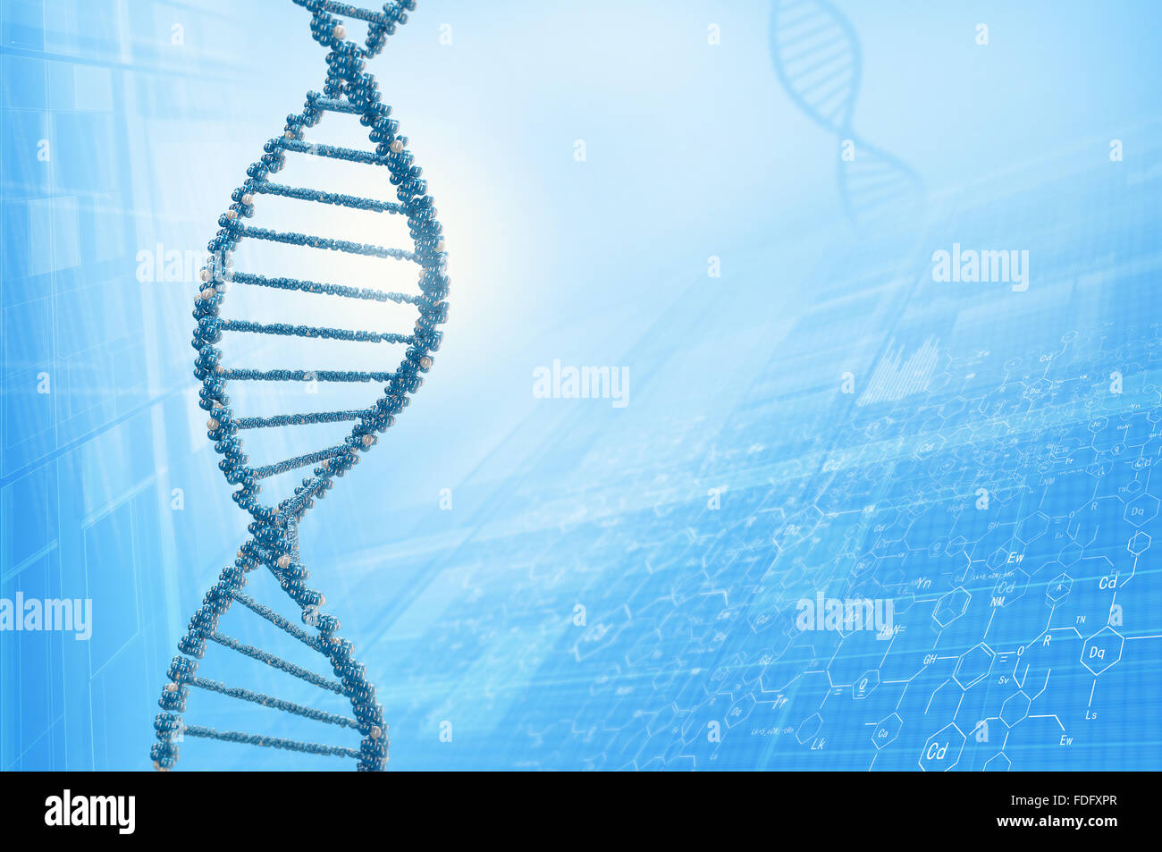 Biochemistry background concept with high tech dna molecule Stock Photo ...