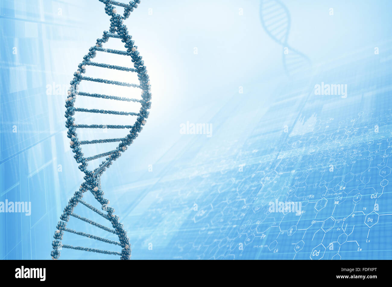 Biochemistry background concept with high tech dna molecule Stock Photo ...