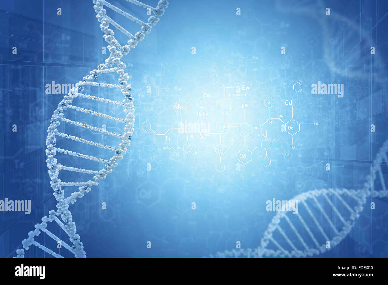 Biochemistry background concept with high tech dna molecule Stock Photo ...