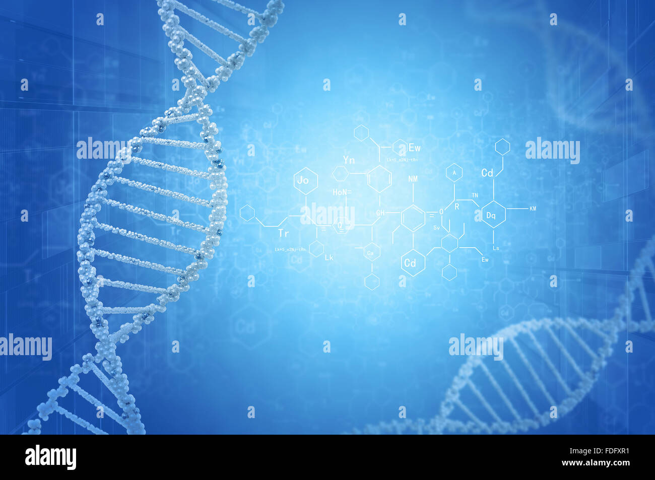 Biochemistry background concept with high tech dna molecule Stock Photo ...